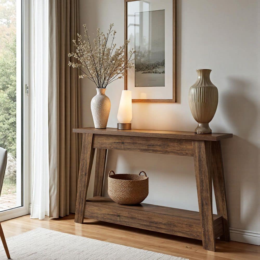 BYBLIGHT Turrella 41.3 in. Brown Rectangle Wood Console Table Small ...