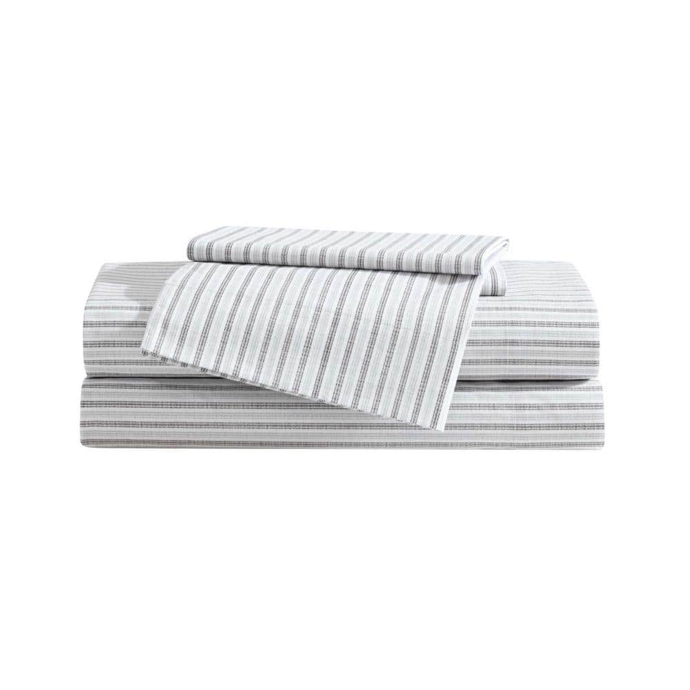 Eddie Bauer Ticking Stripe 4-Piece Grey 100% Cotton Queen Sheet Set ...