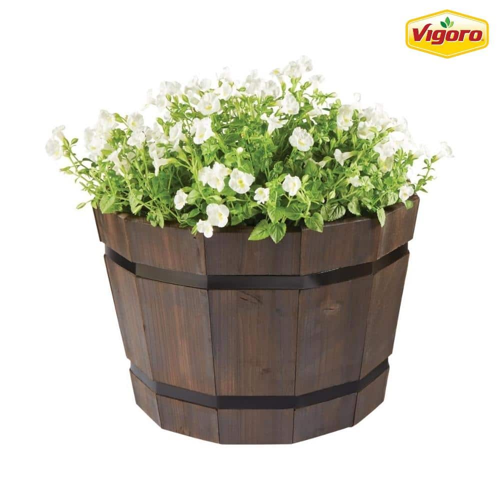 Vigoro 20 in. Orinda Large Wood Barrel Planter PCWP-0020 - The Home Depot