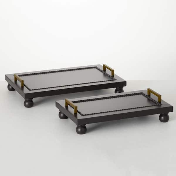 SULLIVANS 18 in. And 15.75 in. Black Wood Riser Tray Set of 2 N2982 ...