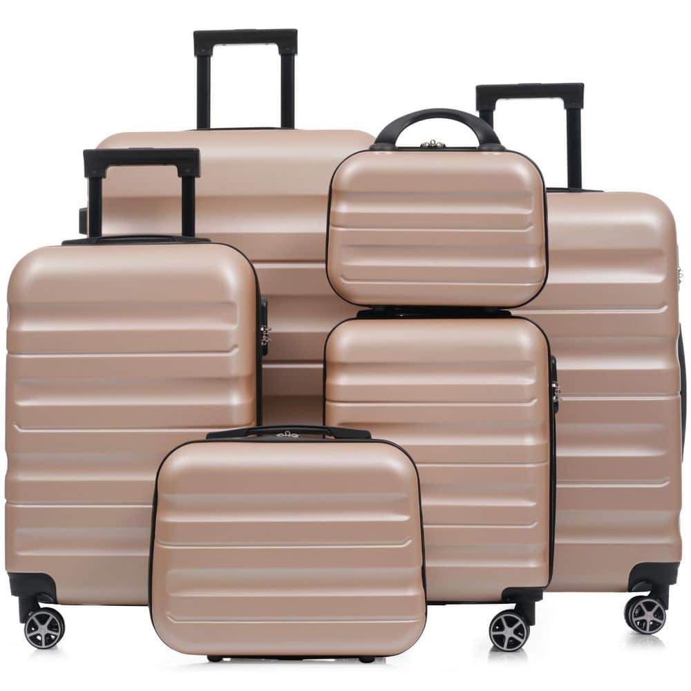 Tatahance 4-Piece Champagne ABS Hardside Lightweight Luggage Set with ...