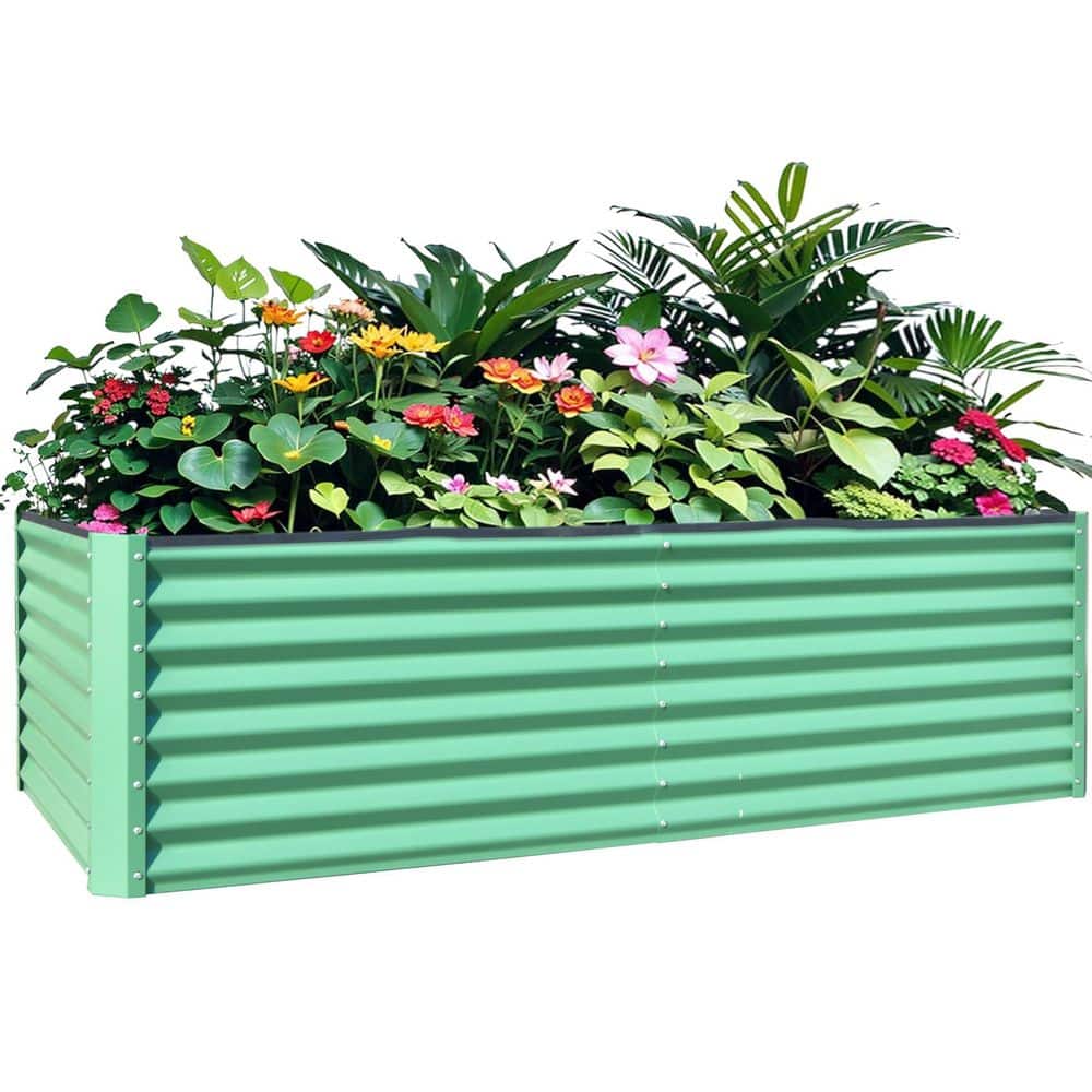 8 ft. x 4 ft. x 2 ft. Green Steel Outdoor Large Raised Garden Bed Kit ...