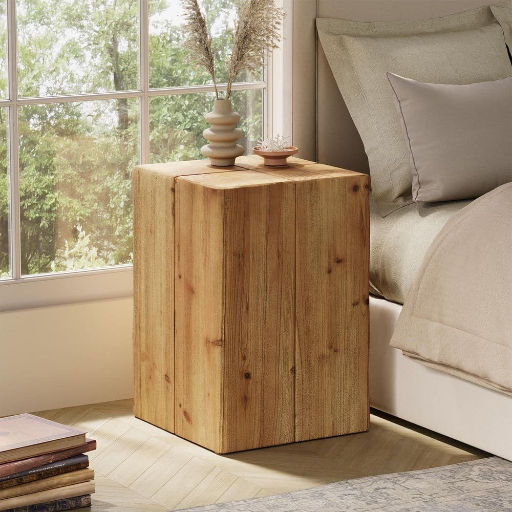 BYBLIGHT Kerlin 16 in. Natural Color Square Solid Wood End Table, Fir ...
