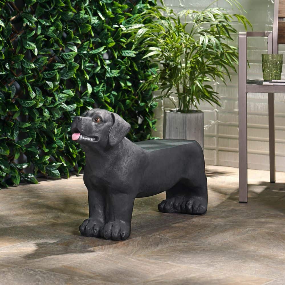 Lightweight Outdoor Concrete Dog Bench, Black, Suitable for Gardens ...