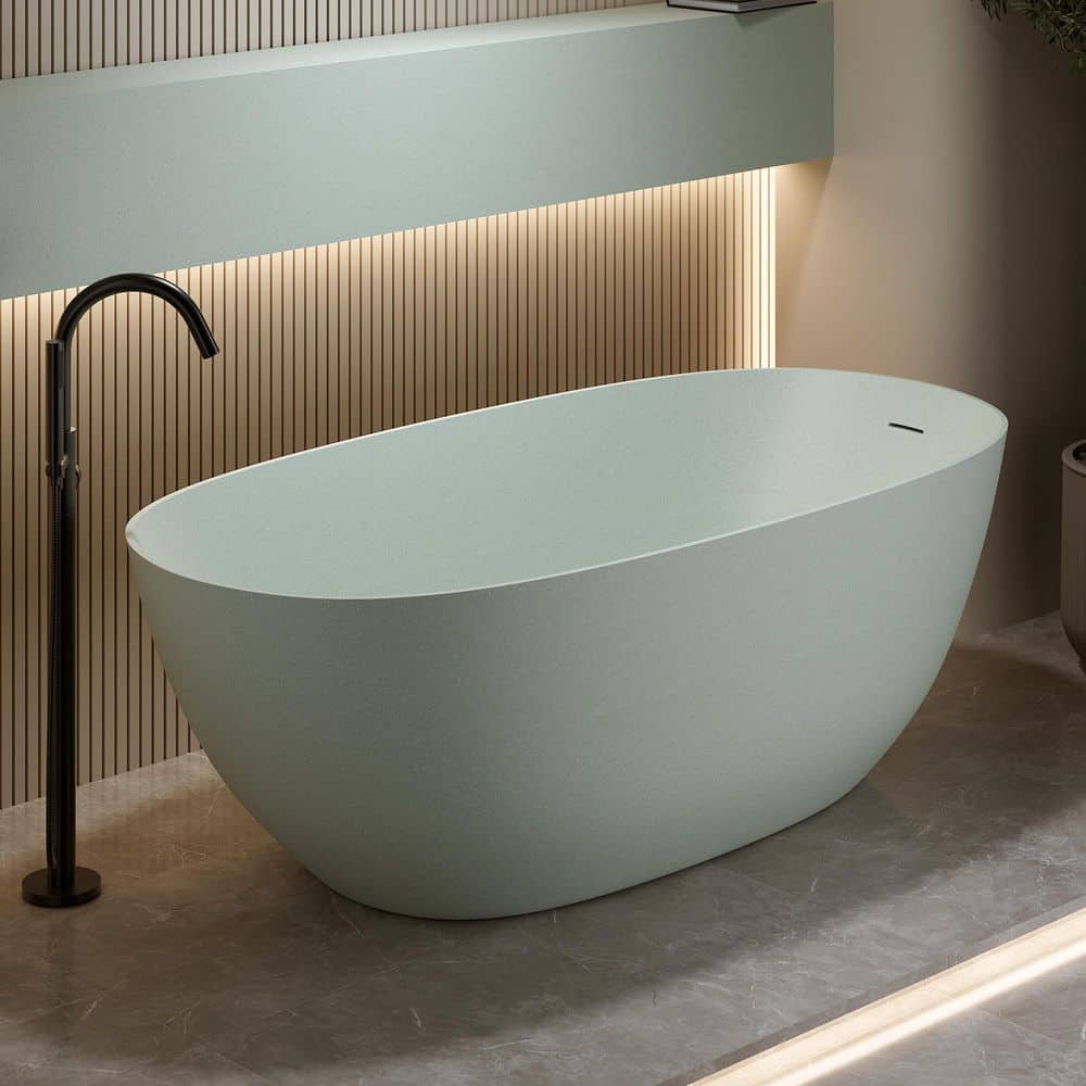 WELLFOR 69 in. x 31.9 in. Resin Stone Soaking Bathtub in Turquoise ...
