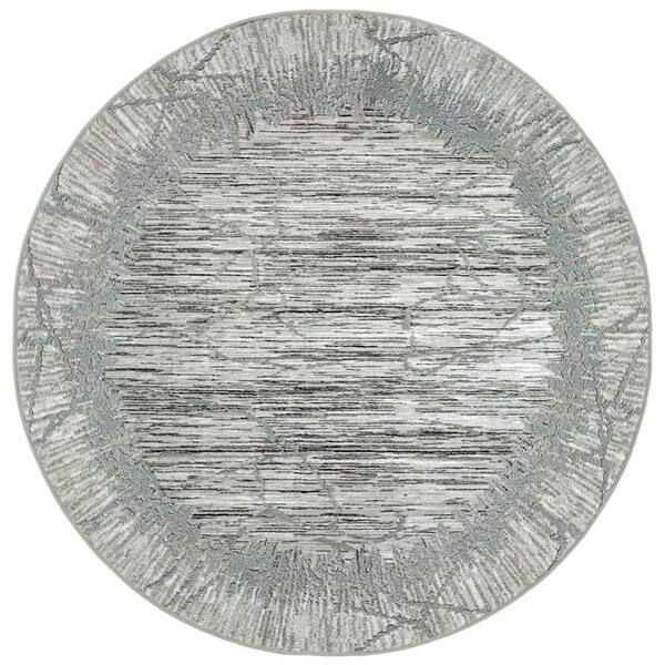 Davide 1229 Transitional Crackled Grey 5 ft. x 5 ft. Round Area Rug ...
