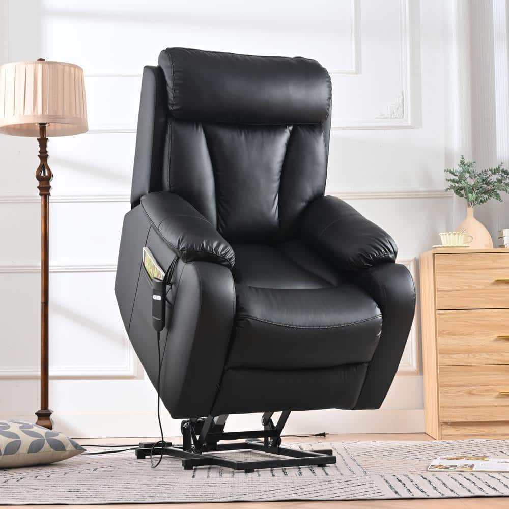 Merax Black PU Power Lift Recliner with Remote Control and Side Pocket ...