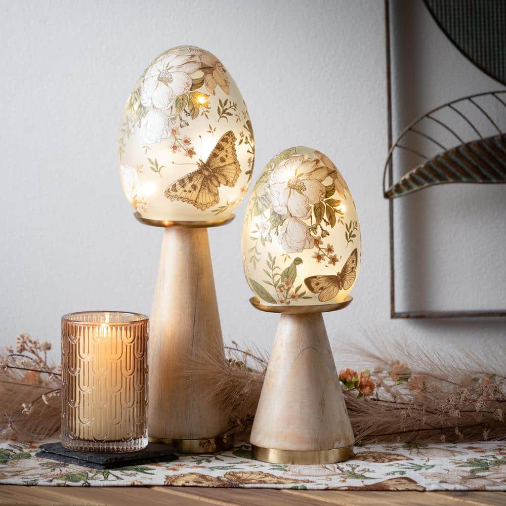 SULLIVANS 6.5 in. x 7 in. Clear Flora And Fauna Glass Eggs (Set of 2 ...