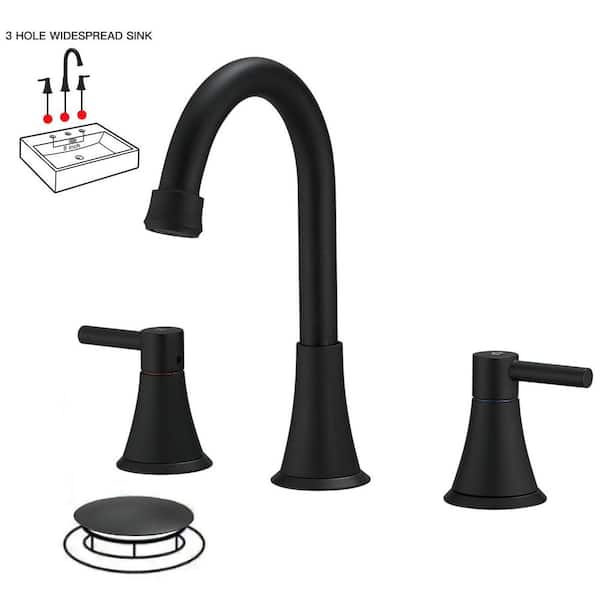 BWE 8 in. Widespread Double Handle High-Arc Bathroom Faucet Water ...