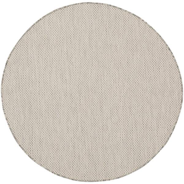 Nourison Courtyard Ivory/Silver 5 ft. x 5 ft. Round Solid Geometric ...