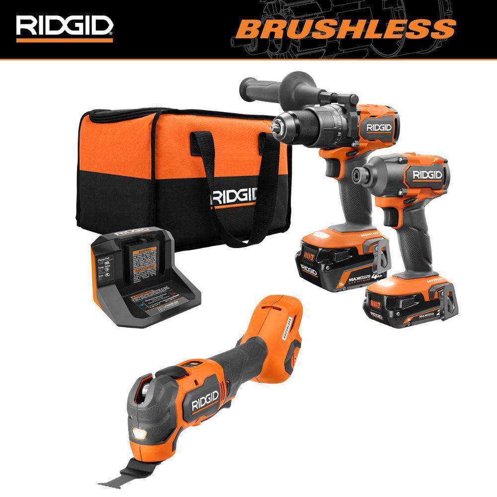 RIDGID 18V Brushless Cordless 2-Tool Combo Kit w/ (2) Batteries ...