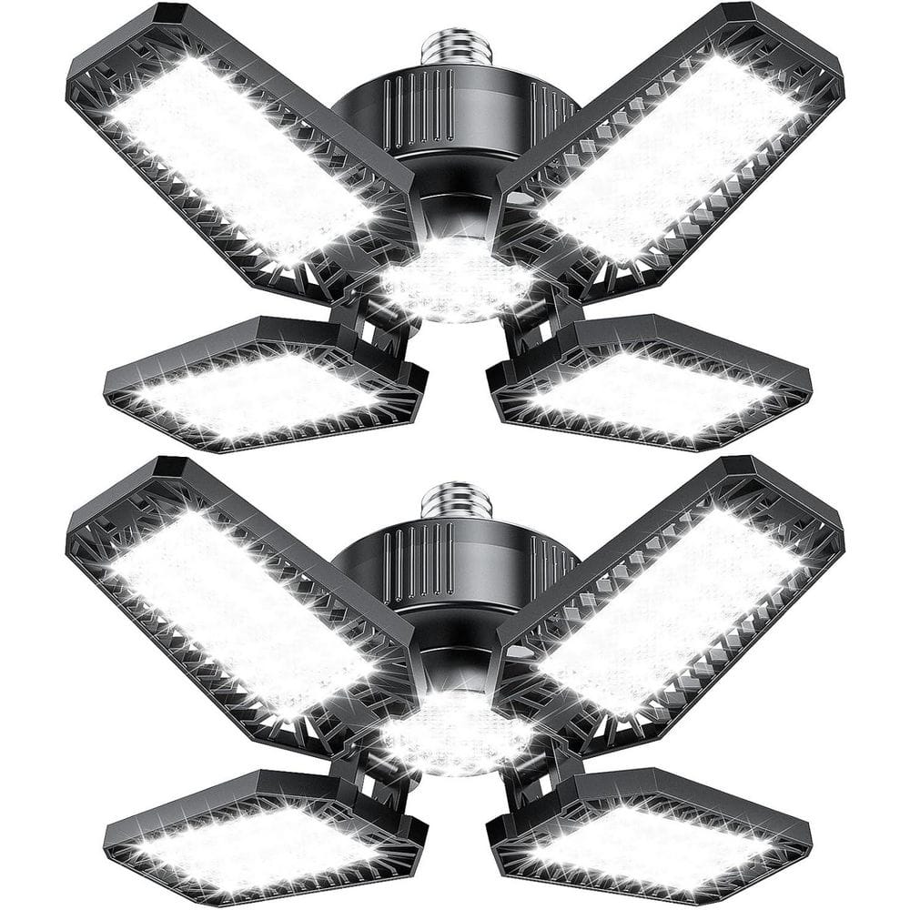 Lukyamzn 12000-Lumens LED Garage Lights 120W 2-Pack 4 plus 1 Deformable ...