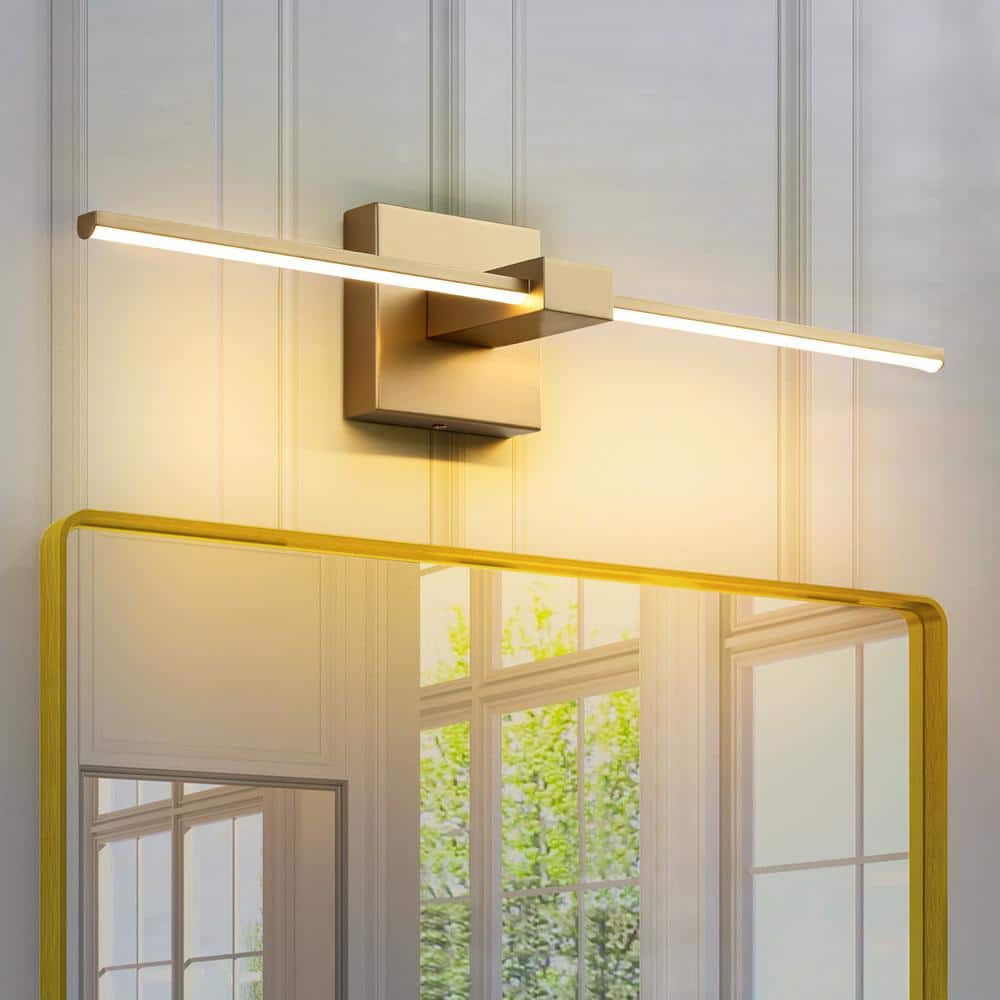 Rennnsan Jasmine 23.6 in. 1-Light Gold Linear Dimmable LED Vanity Light ...