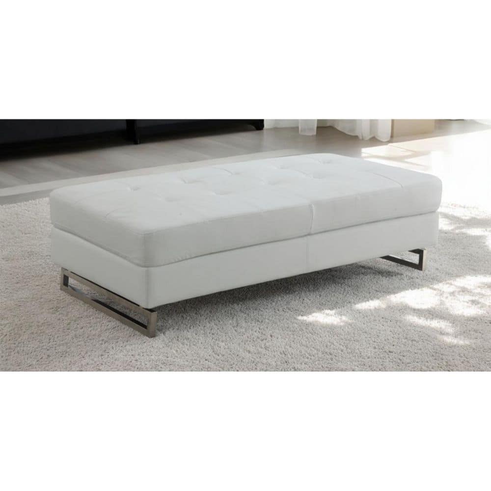 HomeRoots White Faux Leather Rectangle Ottoman 2000366201 - The Home Depot