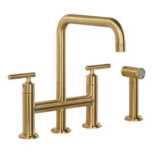 WOWOW Double Handle High-Arc Deck Mounted Bridge Kitchen Faucet Side ...