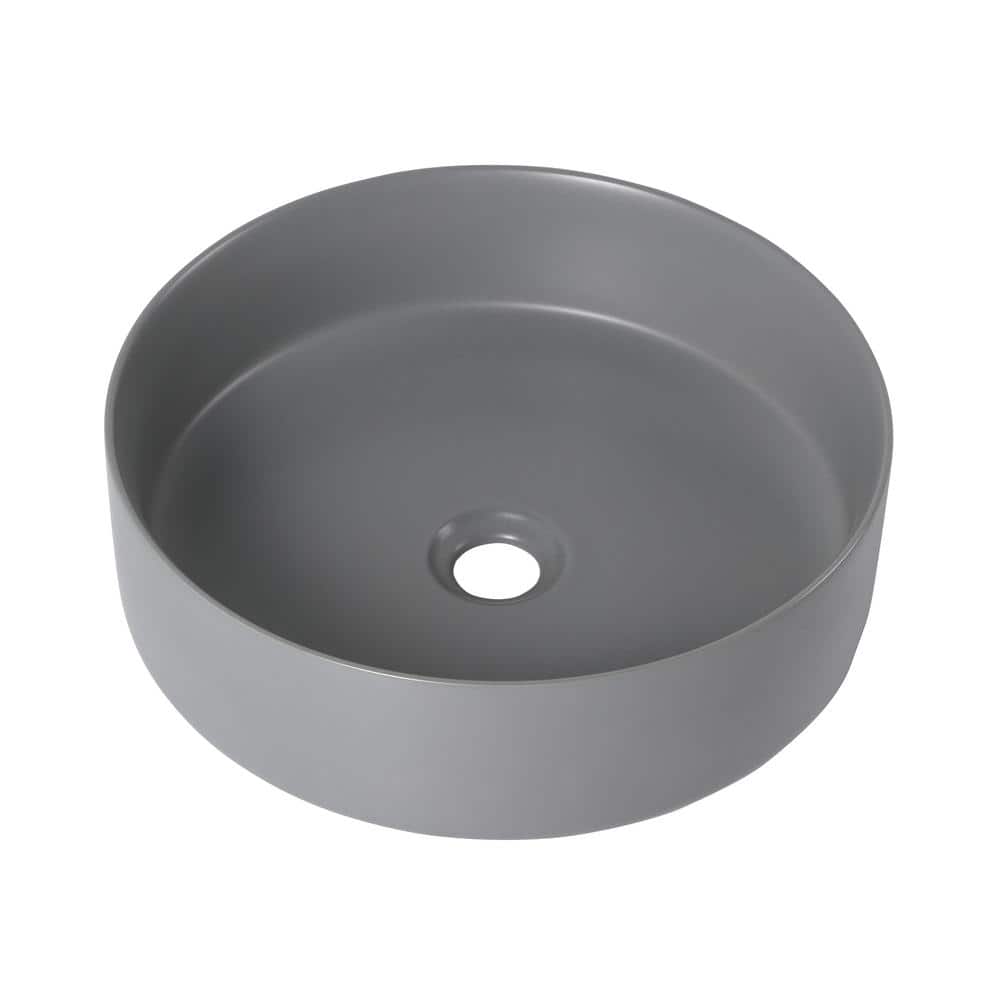 WELLFOR Art Style Matte Light Gray Ceramic Round Vessel Sink GZ ...