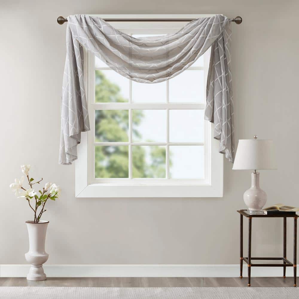 Madison Park Iris 144 in. L x 50 in. W Grey 100% polyester Sheer Window ...