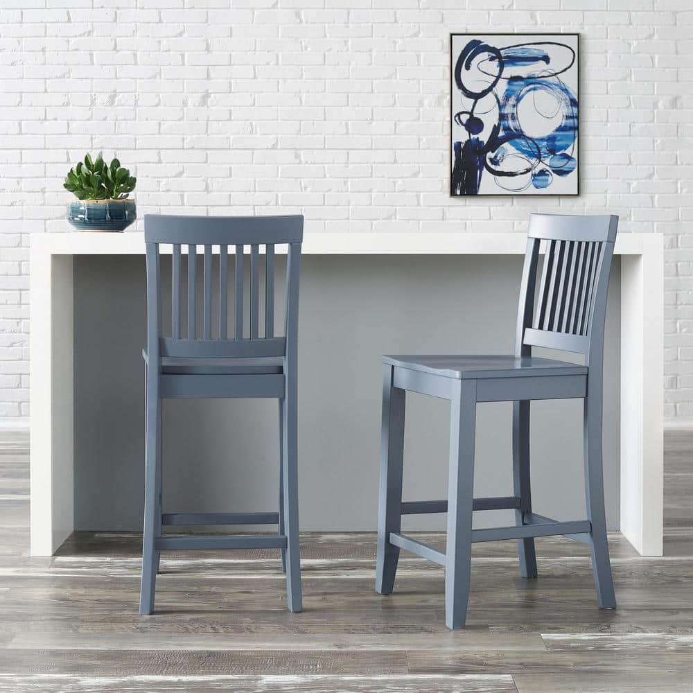 StyleWell Scottsbury Dust Blue Wood Counter Stools with Slat Back (Set ...