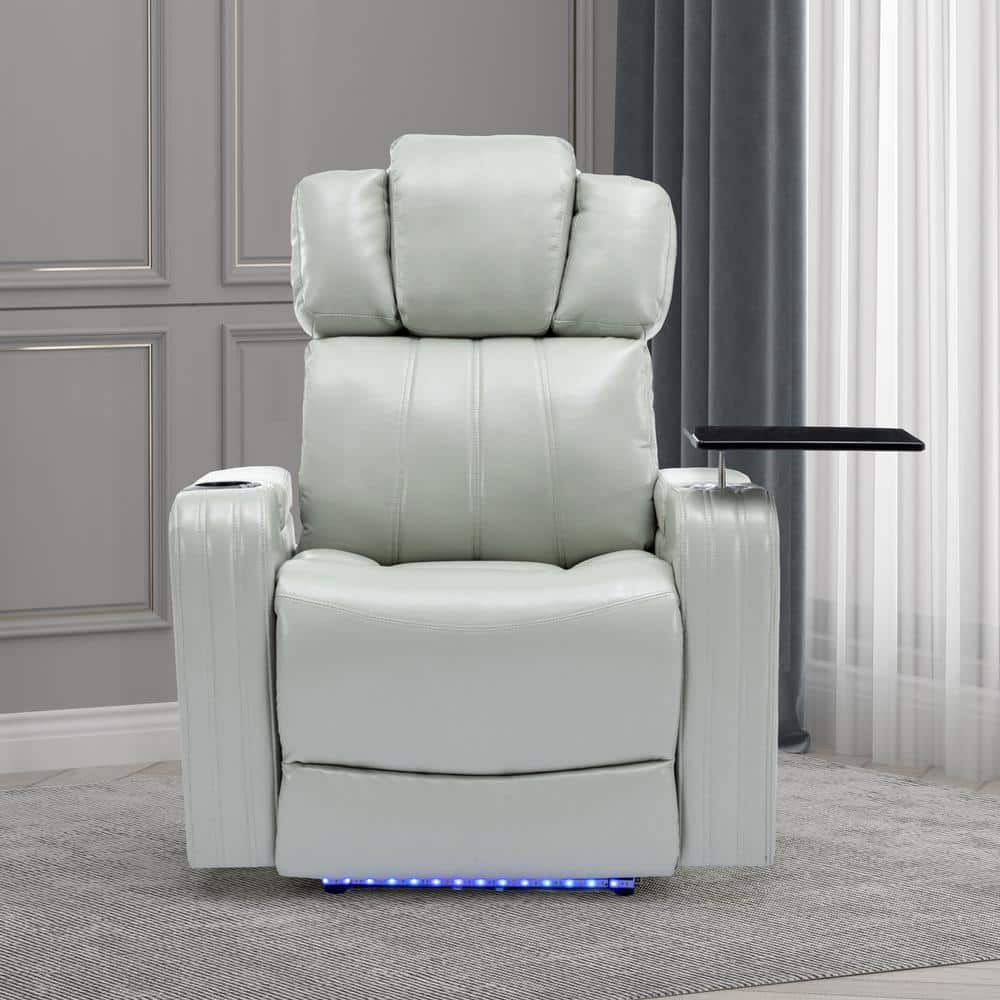 Nestfair Gray PU Leather Power Recliner with Cooling Cup Holder ...