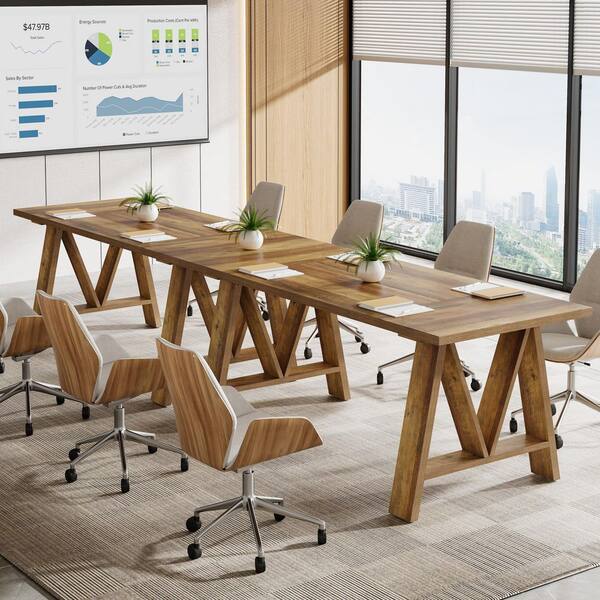 BYBLIGHT Capen 63 in. Rectangle Brown Wood Conference Table Conference ...