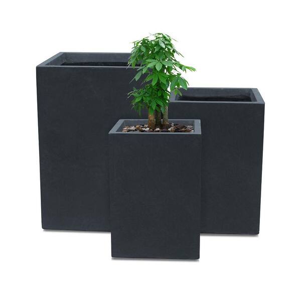 KANTE 21.6 in. 16.9 in. 12.5 in. Round Charcoal Planters Set of 3 ...
