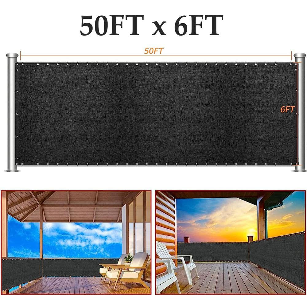 Oumilen 6 ft. x 50 ft. Black Windscreen Privacy Fence Screen Shade ...