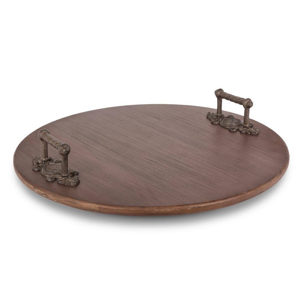 GG COLLECTION Brown Acanthus Wooden Lazy Susan 94563 - The Home Depot