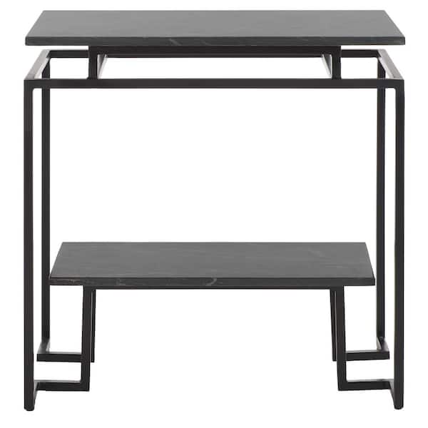 SAFAVIEH Guernica 24 in. Black Rectangle Metal End Table with Shelves ...