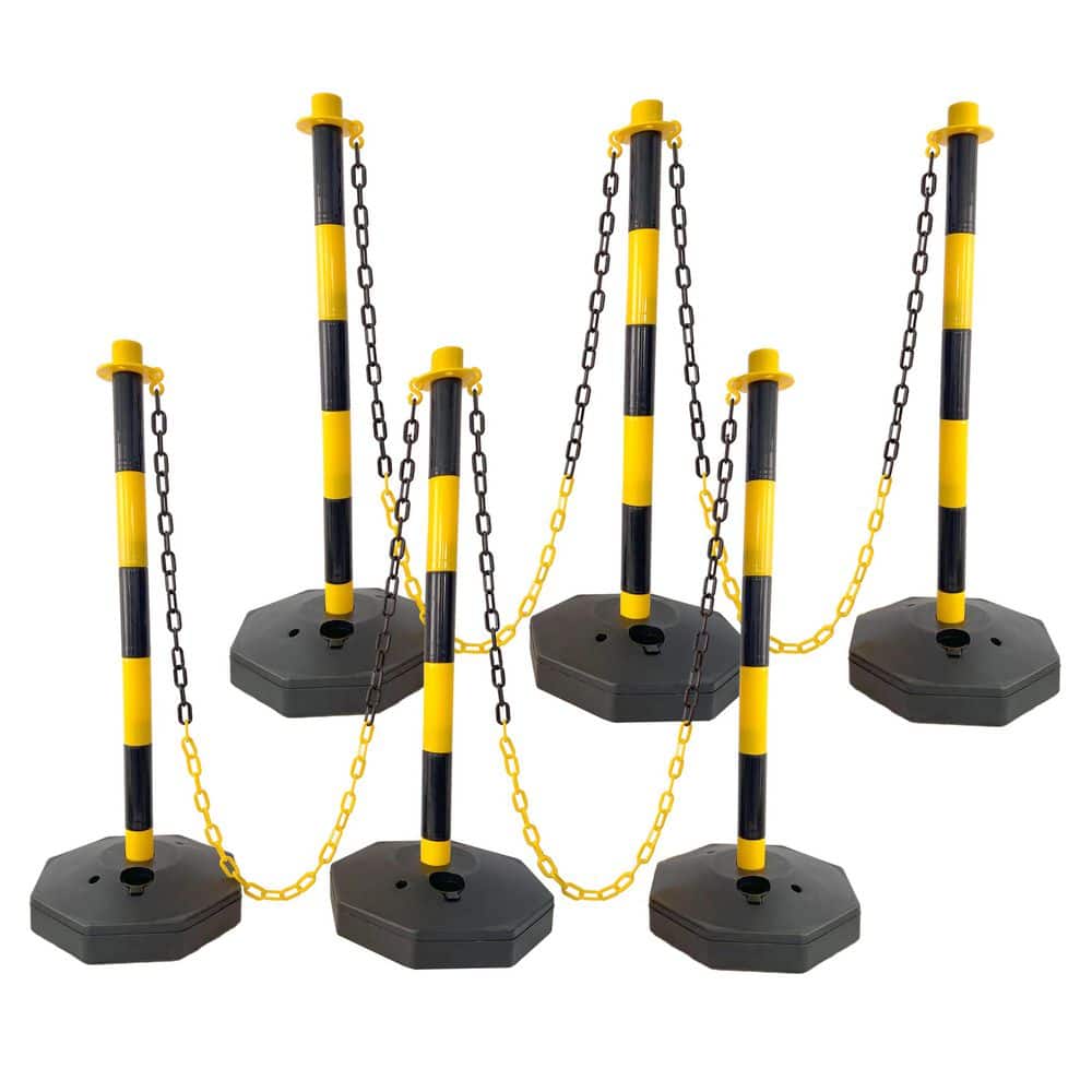 cadeninc 6-Pack Yellow/Black Plastic Safety Barrier Post w/Fillable ...
