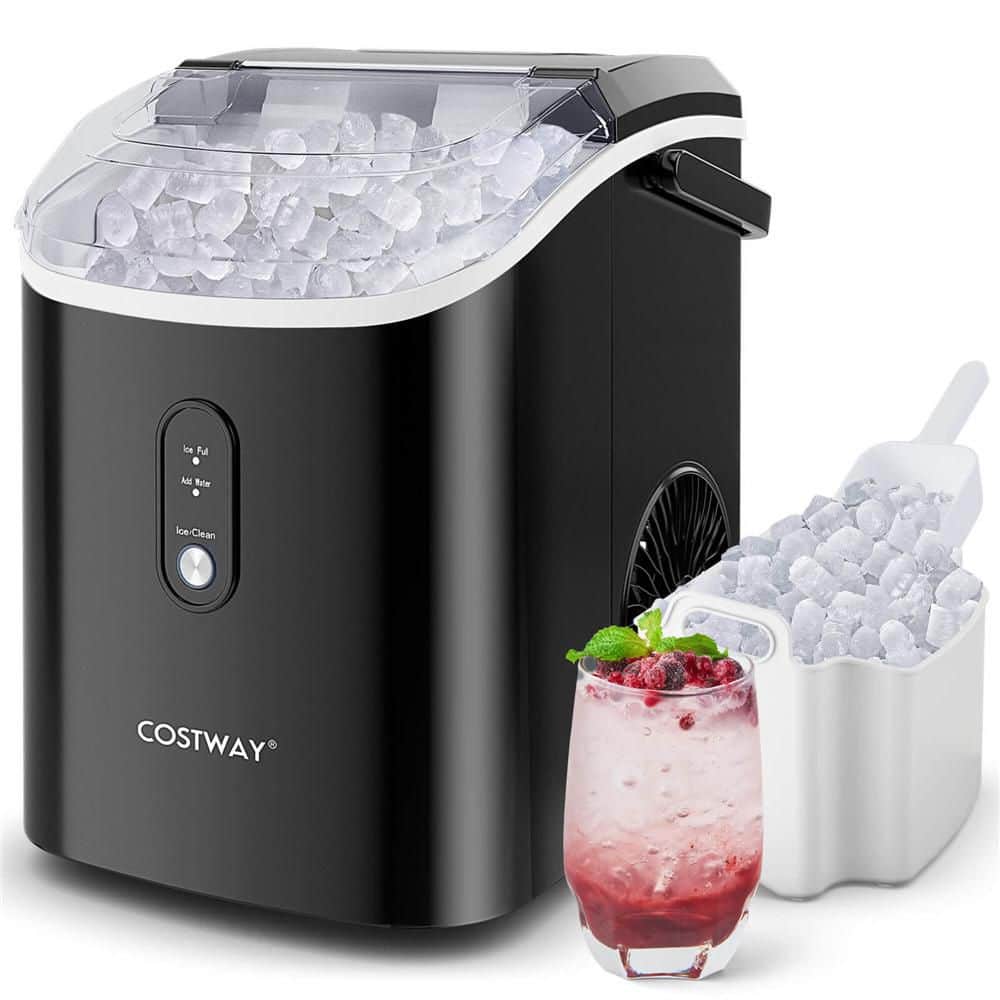 Costway 8.7 in. 34 lb. Nugget Countertop Portable Ice Maker in Black ...