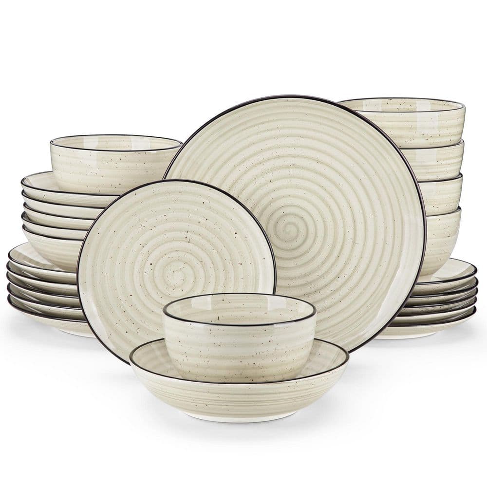 vancasso 24-Piece Beige Stoneware Dinnerware Set (Service for 6) Bowls ...