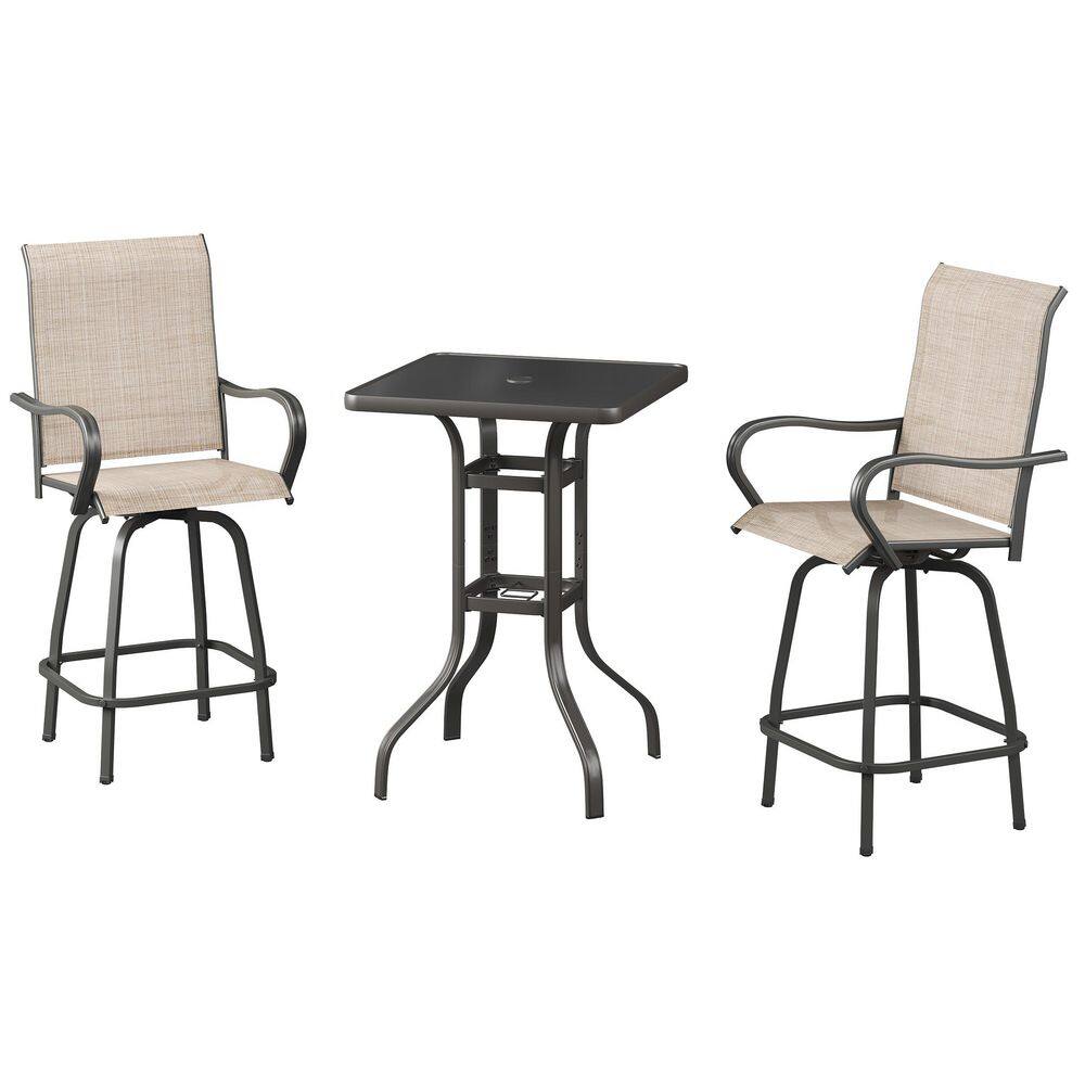 Sizzim 3-Piece Outdoor Swivel Bar Stools Set with High Swivel Bistro ...
