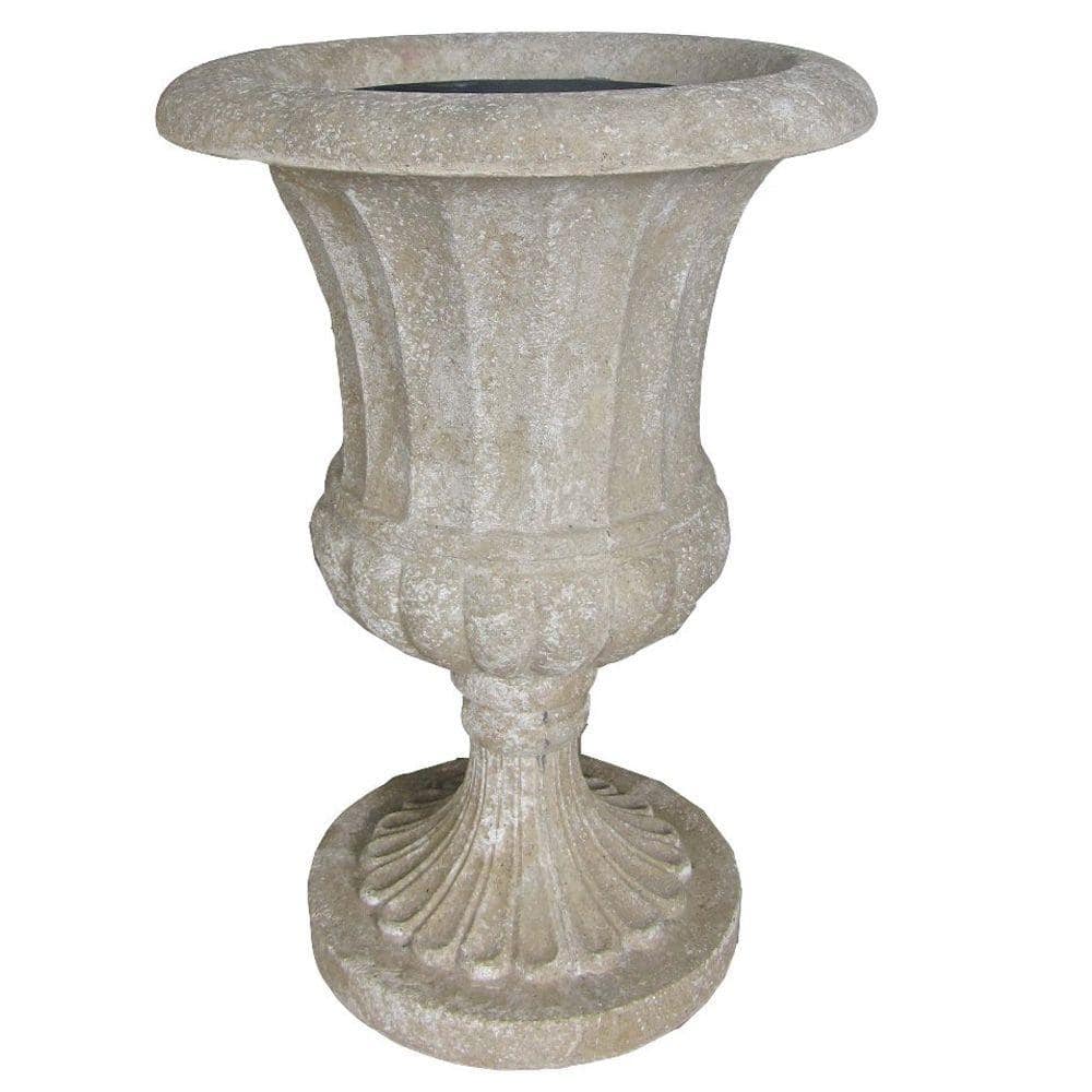 20 in. x 29-1/2 in. Cast Stone Fiberglass Fluted Volcanic Ash Urn ...