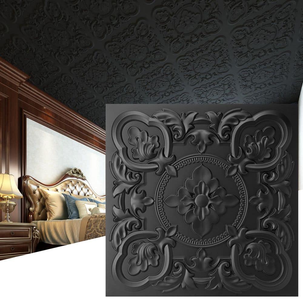 Art3d Black 2 ft. x 2 ft. Decorative Drop In Ceiling Tile, Square Edge ...