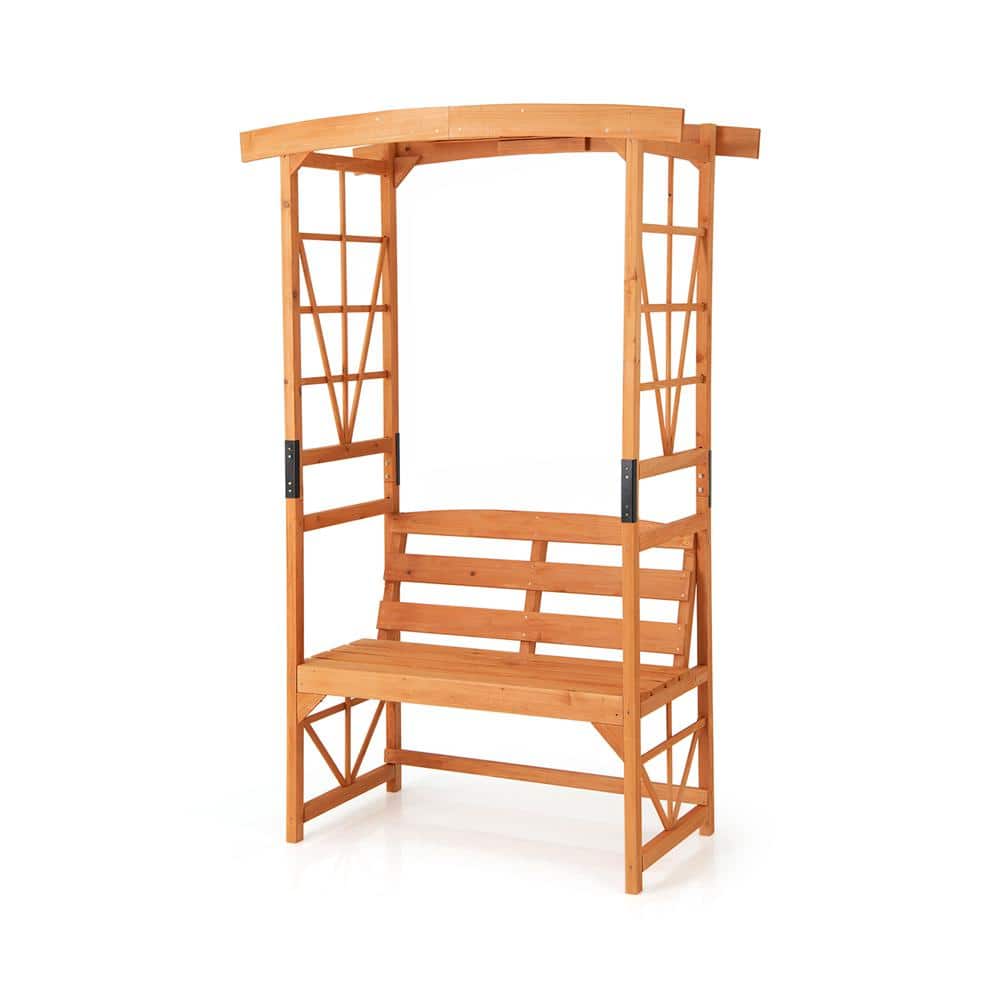 HONEY JOY 75 in. x 48 in. Wood Natural Garden Arbor with Pergola ...