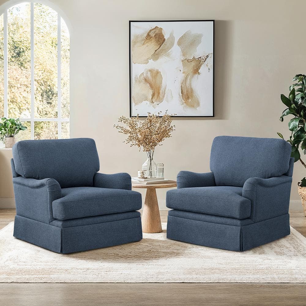 LUE BONA Muro Dark Blue Fabric 360° Swivel Accent Arm Chair Modern ...