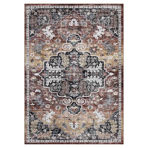 Garvee Ultra Thin Washable Red Brown 5 ft. x 7 ft. Vintage Printed ...