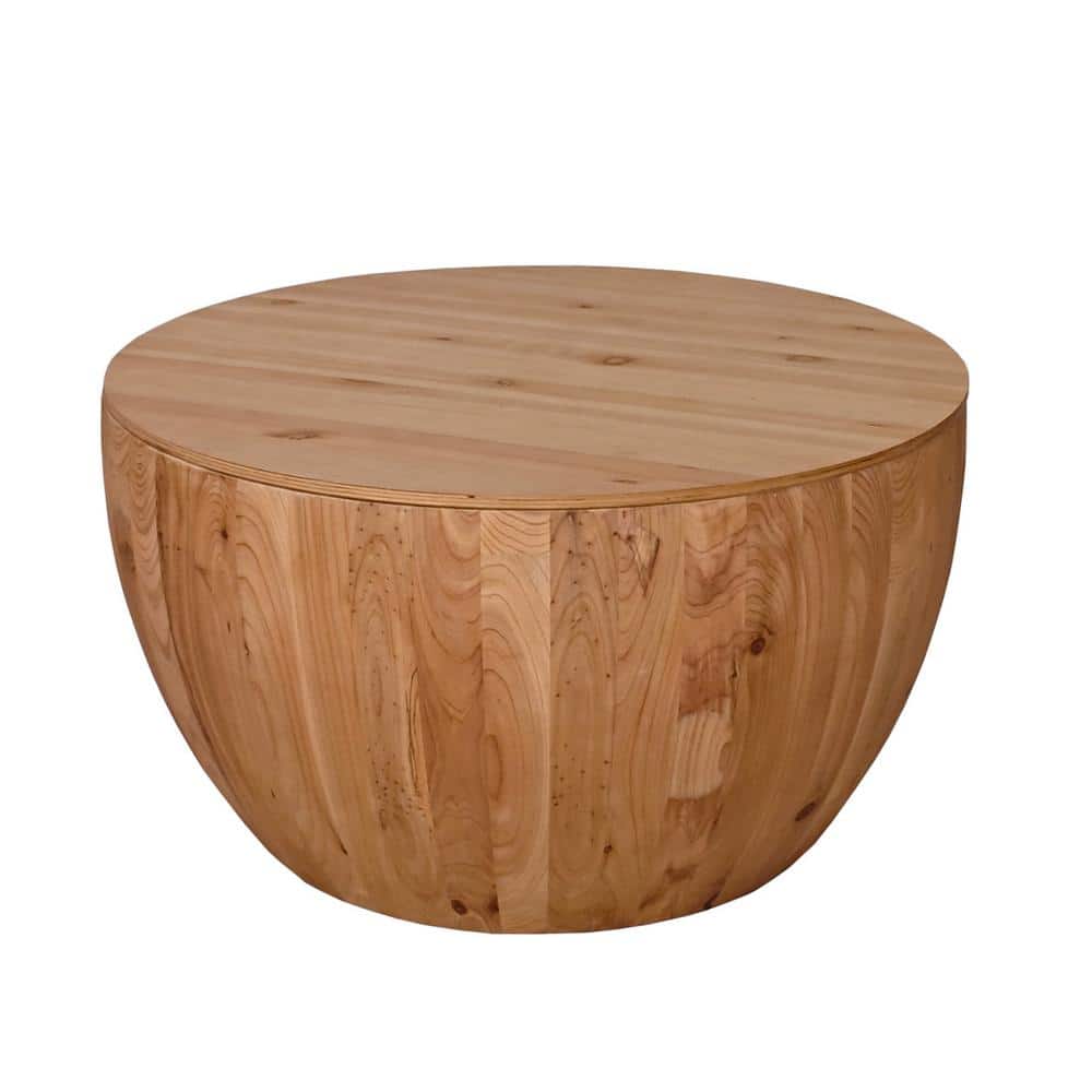 Natural 31.50 in. Wood Vintage Style Bucket Shaped Coffee Table for ...