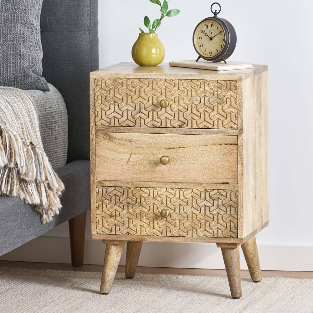 Noble House Camrose 3-Drawer Natural Nightstand 26 in. H x 18 in. W x ...