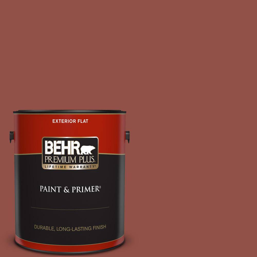 BEHR PREMIUM PLUS 1 gal. #ICC-72 Cinnabar Flat Exterior Paint & Primer ...