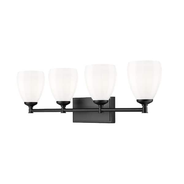 Oren 31 in. 4 Light Matte Black Vanity Light with Matte Opal Glass ...