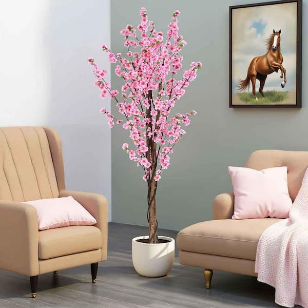 CHRISTOPHER KNIGHT HOME 6 ft. Artificial Peach Blossom Tree with Pot UM ...