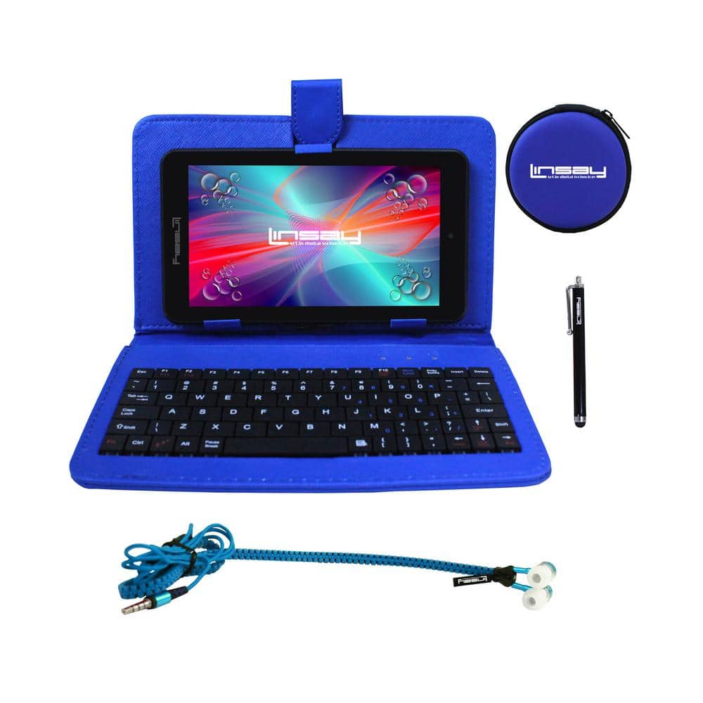 LINSAY 7 in. 64GB Android 13 Tablet with Blue Keyboard, Earphones and ...
