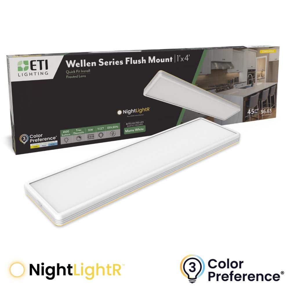 ETI LIGHTING WELLEN 46 in. x 12 in. White Ribbed Deco Trim LED Flush ...