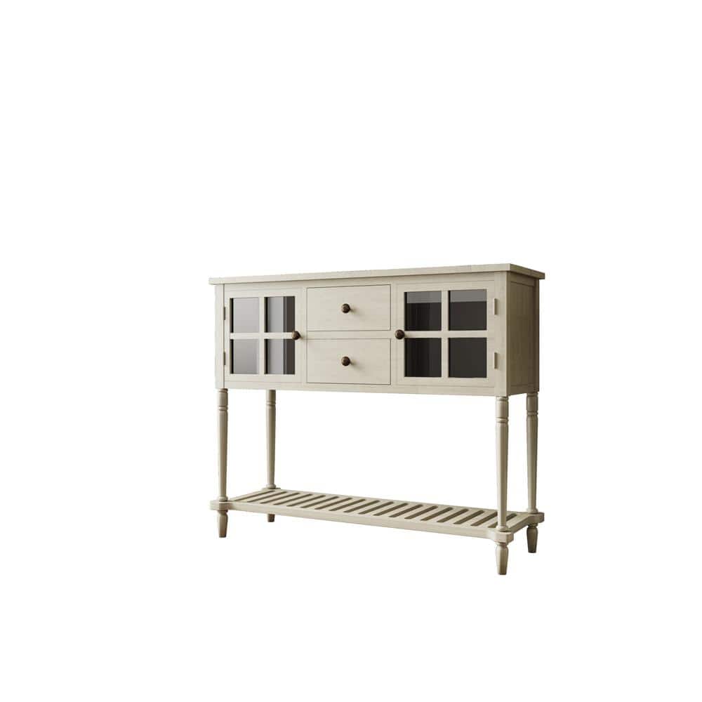 STICKON 42 in. Grey Rectangle Wood Console Table with Bottom Shelf LC ...