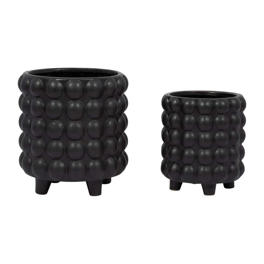 Liv & Skye 6 in and 8 in. Black Ceramic Bubble Texture Decorative ...