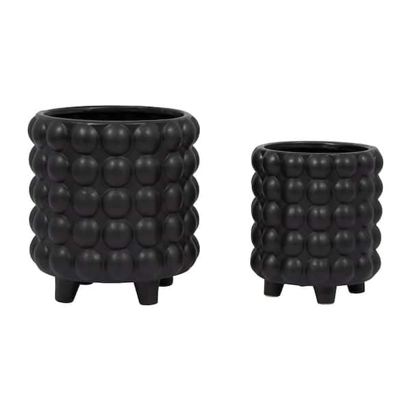 Liv & Skye 6 in and 8 in. Black Ceramic Bubble Texture Decorative ...