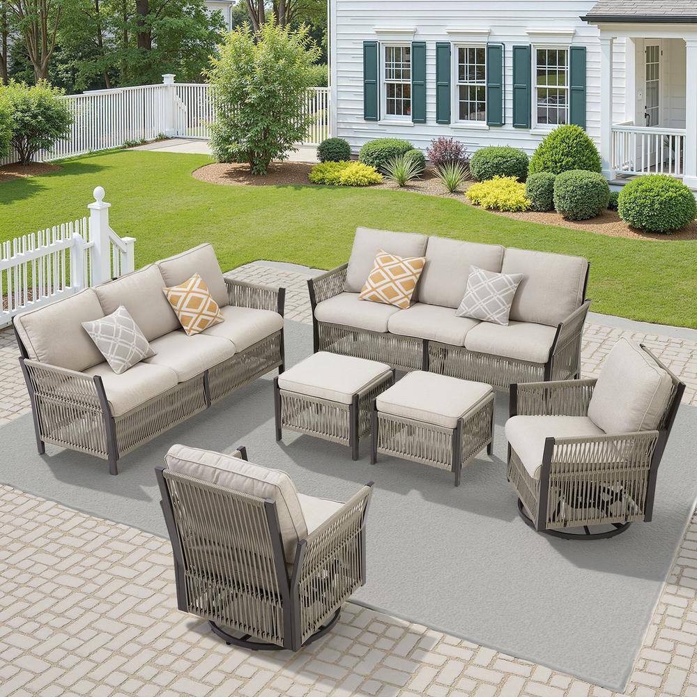 Buenaola 6-Piece Wicker Outdoor Patio Conversation Set with Beige ...
