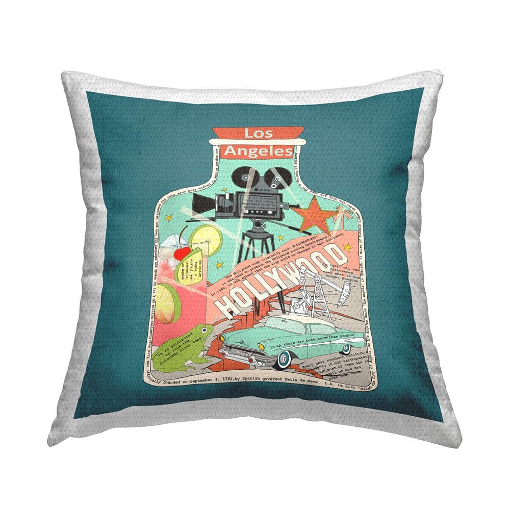 Stupell Industries Los Angeles Hollywood Landmarks Blue Square Outdoor Throw Pillow plc-127_osq ...