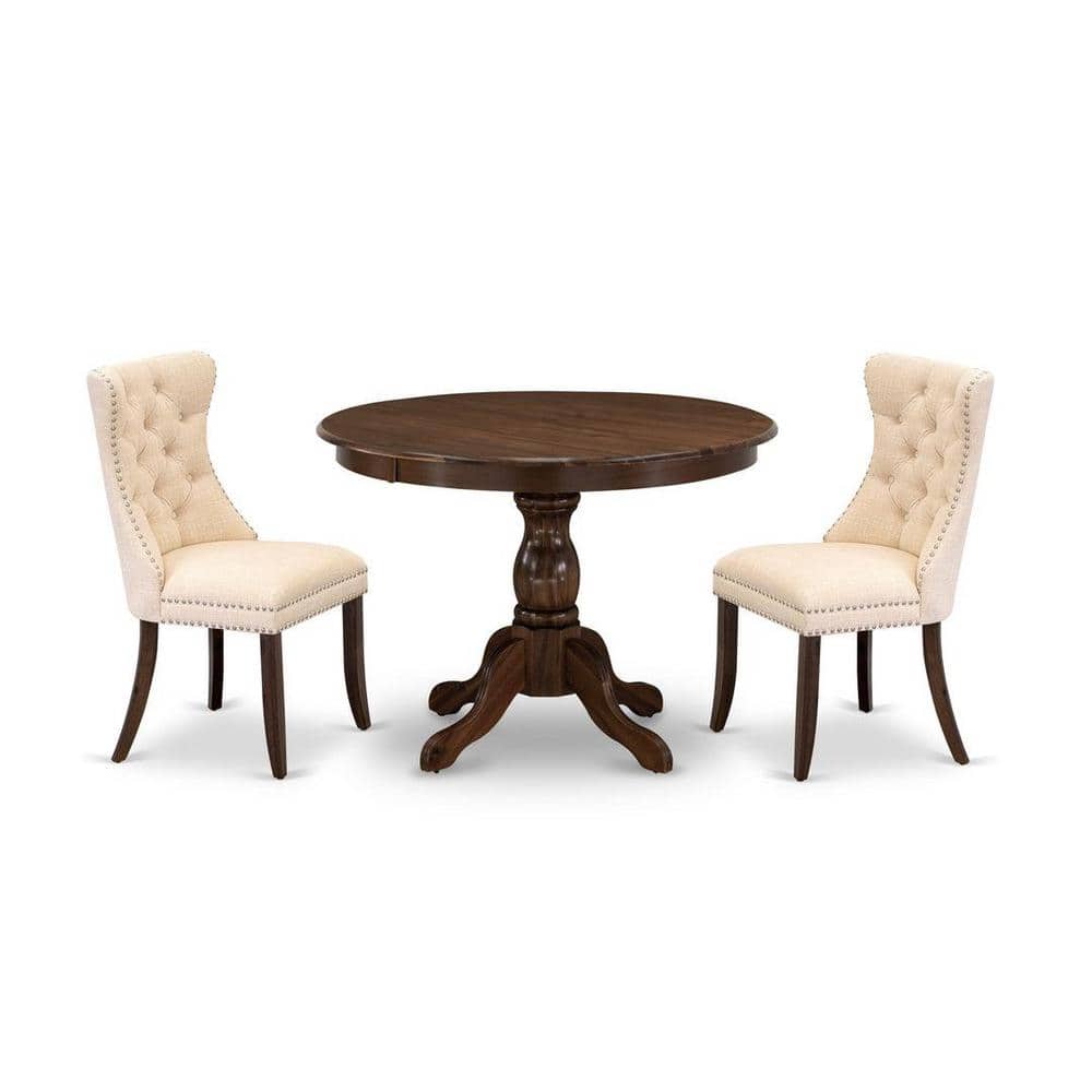 East West Furniture 3-Piece Antique Walnut Finish Solid Wood Top-Round ...